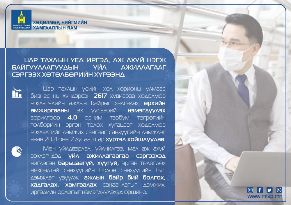 Хөдөлмөр эрхлэлтийг дэмжих санд төлөх дөрвөн тэрбум төгрөгийн төлбөрийн хугацааг хойшлуулжээ