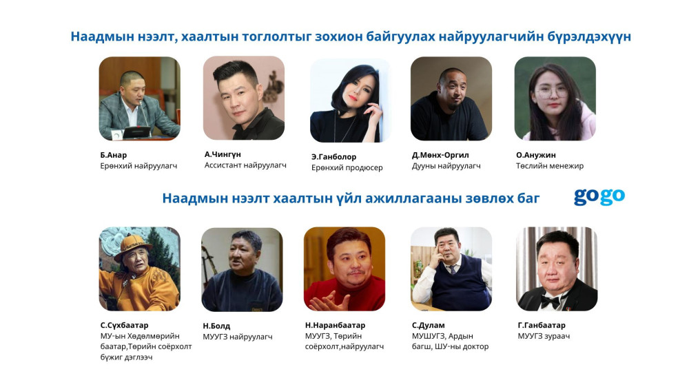 Наадмын нээлт хаалтын тоглолтыг зохион байгуулах найруулагчийн багийг